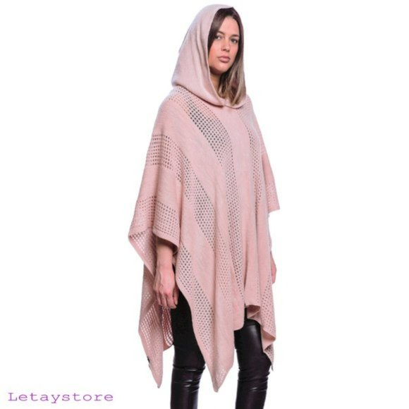 Accessories | Nwt Ultra Soft Open Knit Top Relaxed Fit Hooded Poncho ...